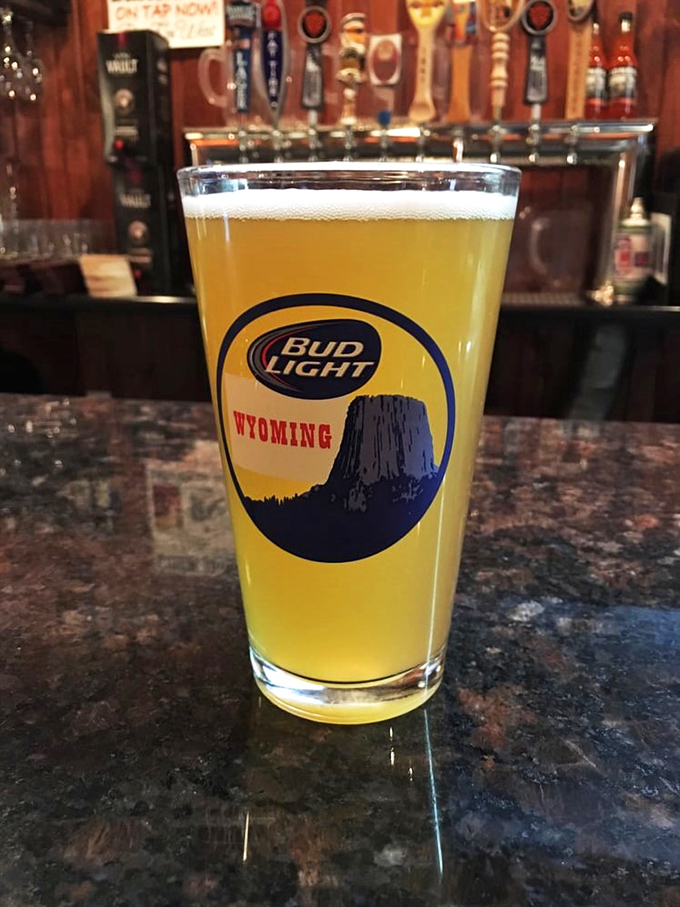 When in Wyoming, do as the cowboys do! Nothing beats a cold one after a long day of... well, eating pizza, in this case.