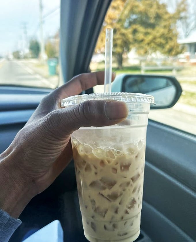 The perfect road trip companion: a creamy iced coffee that makes sitting in Richmond traffic almost enjoyable. Almost.