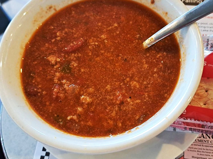"Holy moly, it's chili time!" This hearty bowl looks like it could warm you up faster than a leather jacket on a cool autumn night.