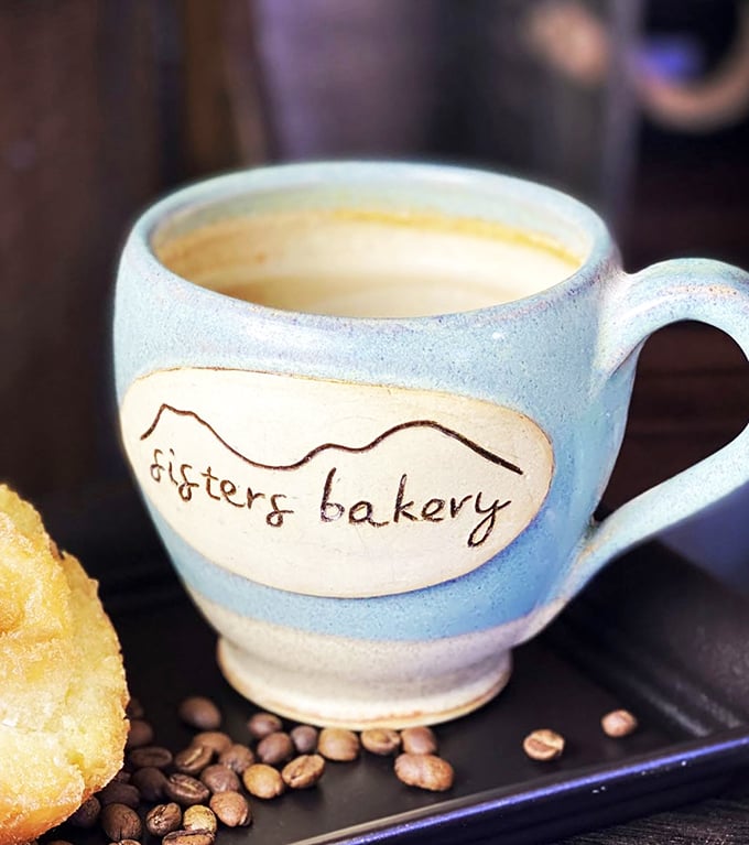 Coffee with a view! Sip your java from this custom mug and dream of mountain adventures between bites.