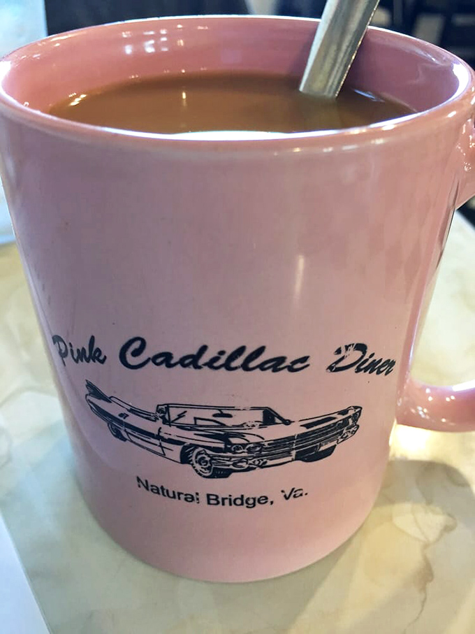 Java jive in Cadillac pink! This mug of joe is hotter than the King's comeback special.