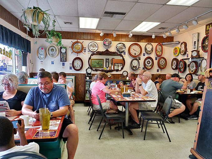 Time stands still in this diner, where every clock tells a story and every patron feels like a regular.