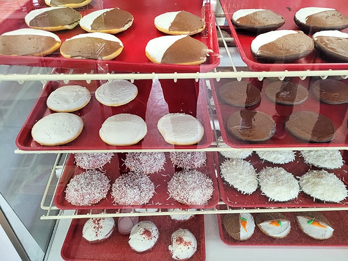 Sweet tooth paradise! This display case is like a jewelry box for your stomach. Each treat is a gem waiting to be savored.