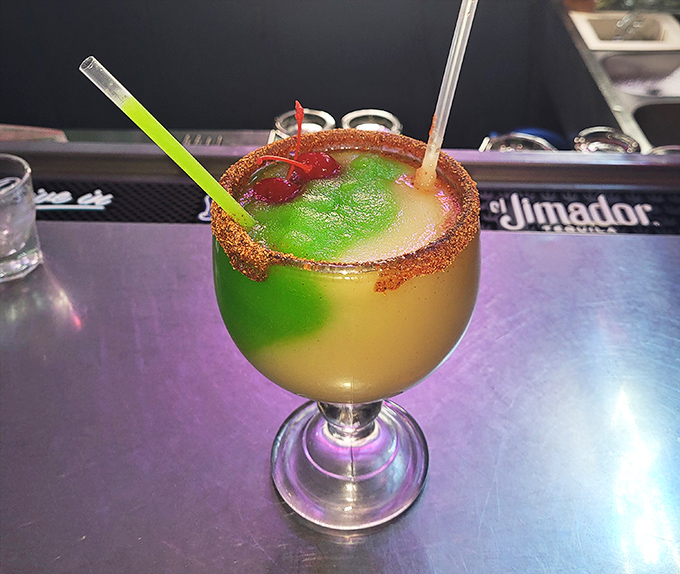 A drink that's more colorful than a tie-dye shirt at Woodstock! Sip on this kaleidoscope in a glass for a taste of pure joy.