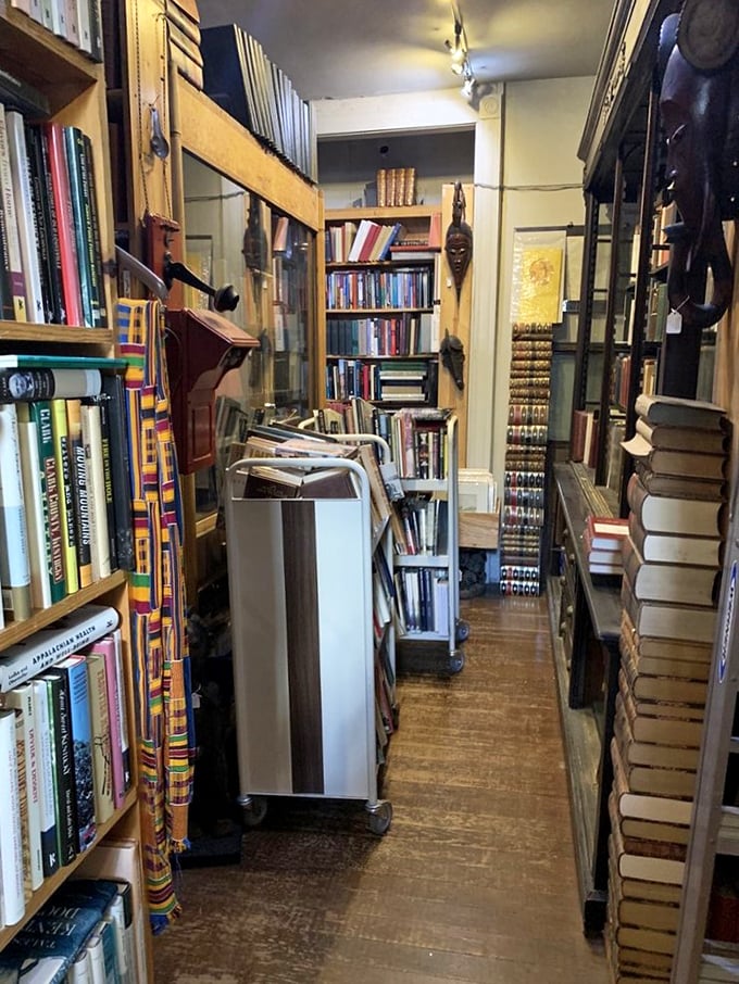Navigate the narrow passages with care. It's like Indiana Jones and the Temple of Books – watch out for falling classics!