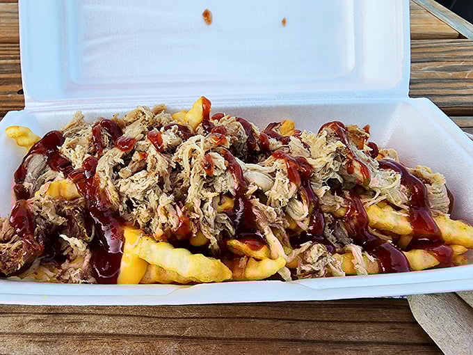 BBQ fries so loaded, they need their own zip code. This flavor explosion is what happens when comfort food gets an upgrade. Fork recommended, bib optional.