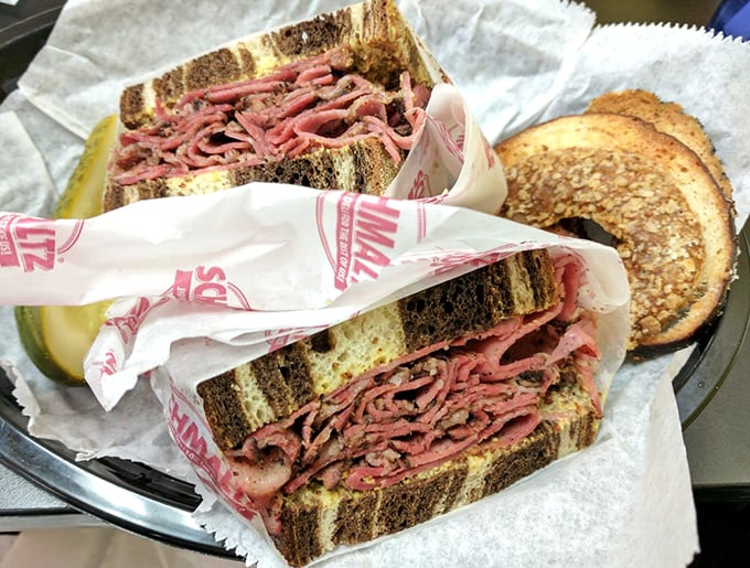 This pastrami sandwich isn't just a meal, it's a monument to meat. Michelangelo would've sculpted this if he'd been a deli man.