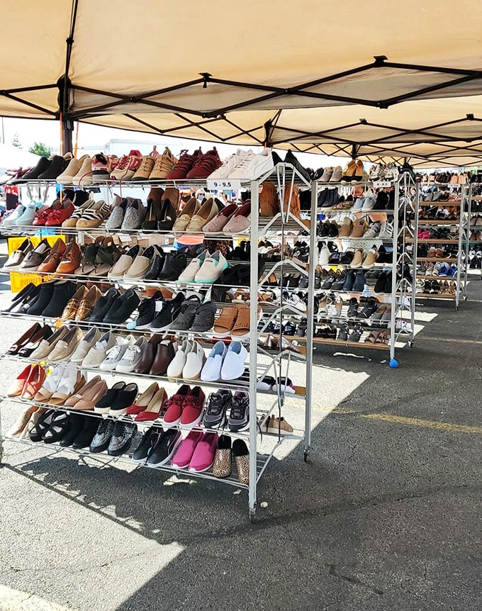 If Imelda Marcos had a garage sale, it might look something like this. Enough shoes to make Carrie Bradshaw swoon and still have change for a hot dog!