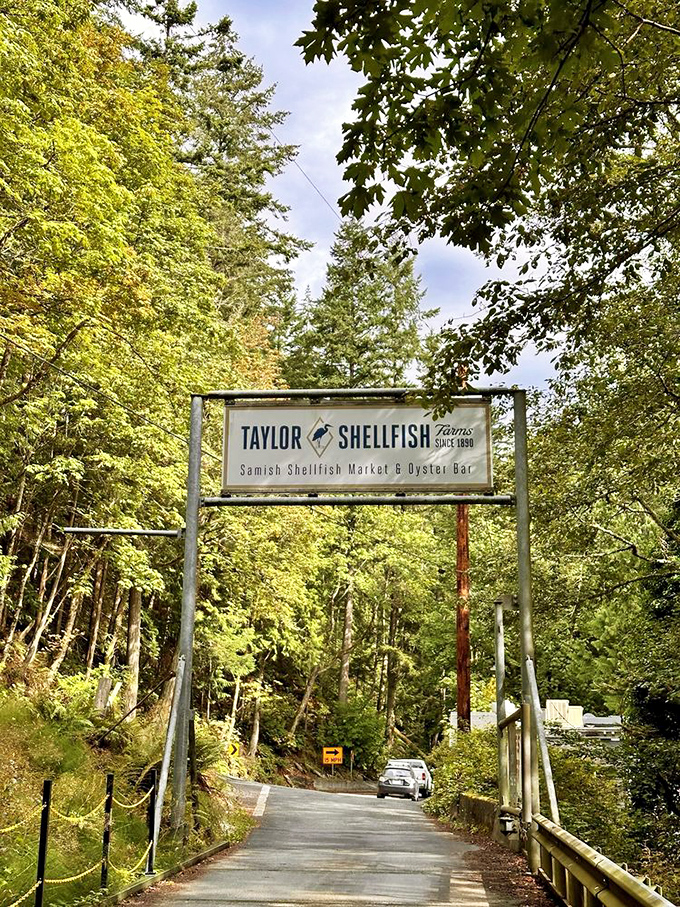 The gateway to gastronomic bliss! This sign marks the spot where seafood dreams come true. X marks the spot &ndash; and the X is made of oyster shells.
