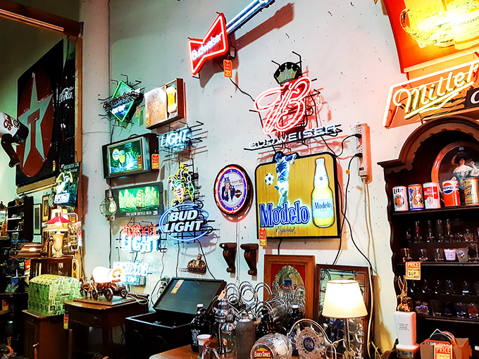 Neon dreams and vintage schemes. It's like Las Vegas had a yard sale, and all the cool kids showed up to buy the signs.