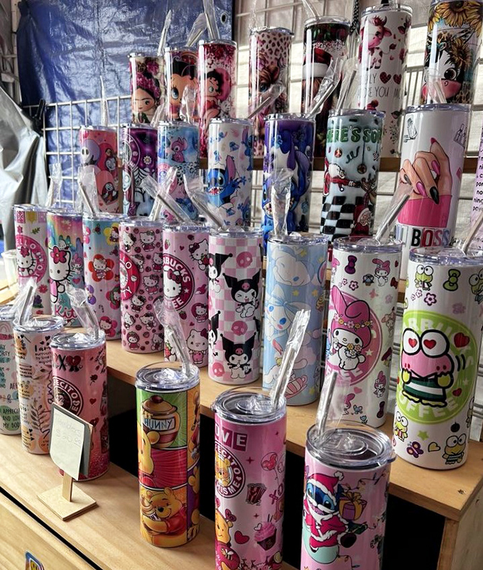 Tumbler wonderland! These vibrant vessels are like a rainbow you can drink from. Who knew hydration could be so hip?