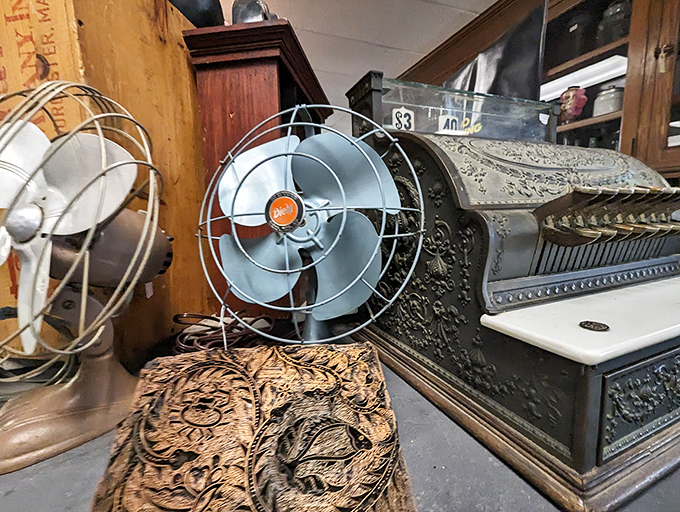 Old is gold in this corner of curiosities. That vintage fan might not cool you down, but it'll certainly blow you away with its charm.