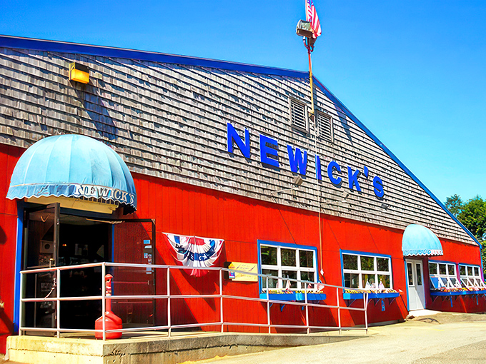 Newick's Lobster House: The Big Red One of seafood! This crimson landmark stands out like a lobster at a fish fry.