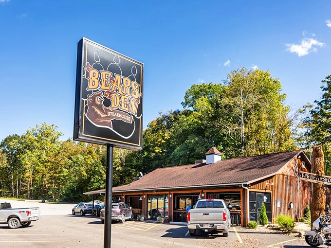 The Bear's Den: Where grizzly-sized appetites meet their match. Rustic charm, beastly good steaks.
