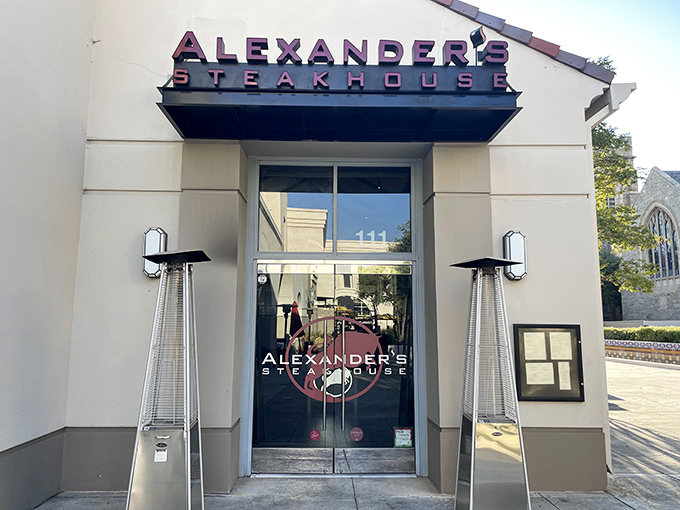 Strings of lights guide you to beefy nirvana. Alexander's: Making Pasadena sizzle, one steak at a time.