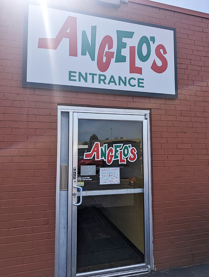 The no-nonsense entrance to Angelo's&mdash;where they've been keeping it real since Eisenhower was president.