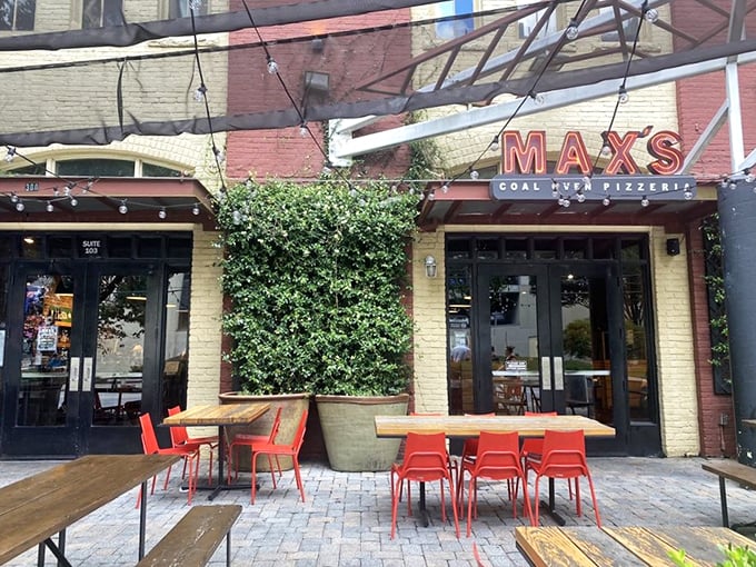 Coal-fired dreams and string-lit nights. Max's outdoor seating is like a pizza party in an Italian piazza.