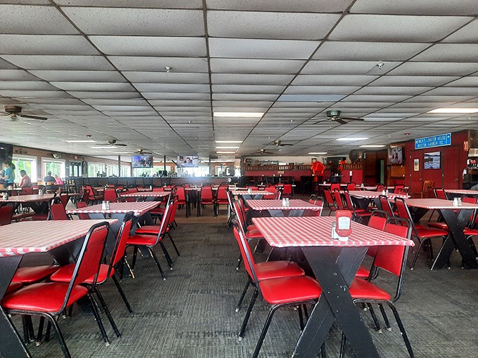 Inside Newick's: Where every table is the captain's table! It's like being on the set of "Cheers," but with more chowder.