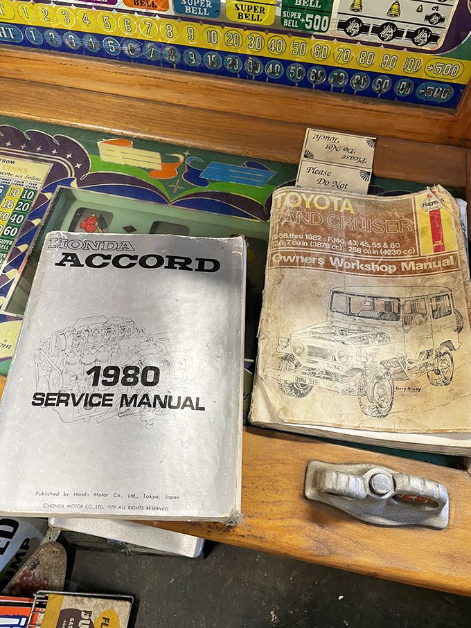 Mechanic's time capsule! These vintage manuals might just teach you how to fix that DeLorean for your next time-travel adventure.