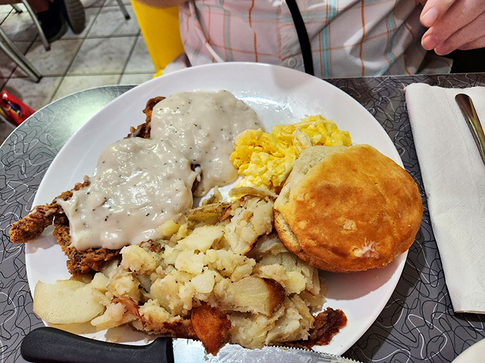 Chicken fried steak: Where comfort food meets Southern charm. It's like a warm hug for your taste buds, y'all!