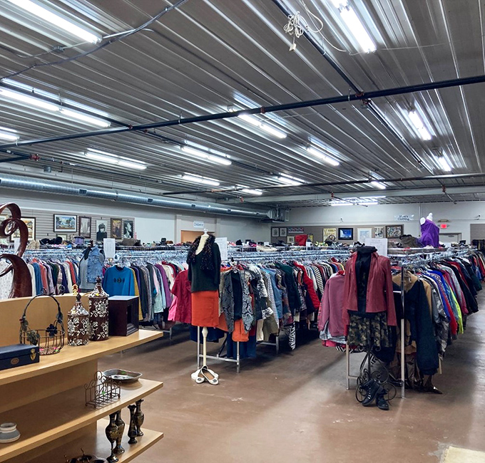 A rainbow of retail therapy! This clothing section is like a fashion time machine &ndash; from disco to grunge and everything in between.