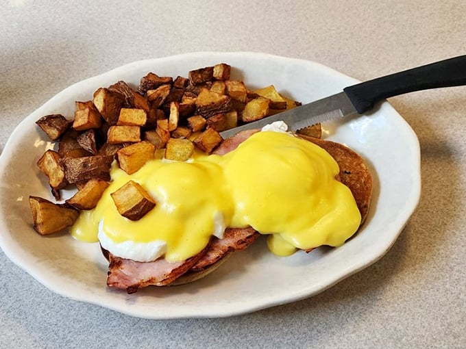 Hollandaise heaven! These Eggs Benedict are so picture-perfect, they belong in the Louvre &ndash; if the Louvre had a breakfast wing.