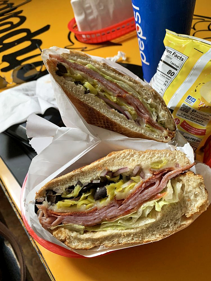Sub-lime satisfaction! This Italian sandwich looks ready to conquer hunger faster than Caesar took Gaul.