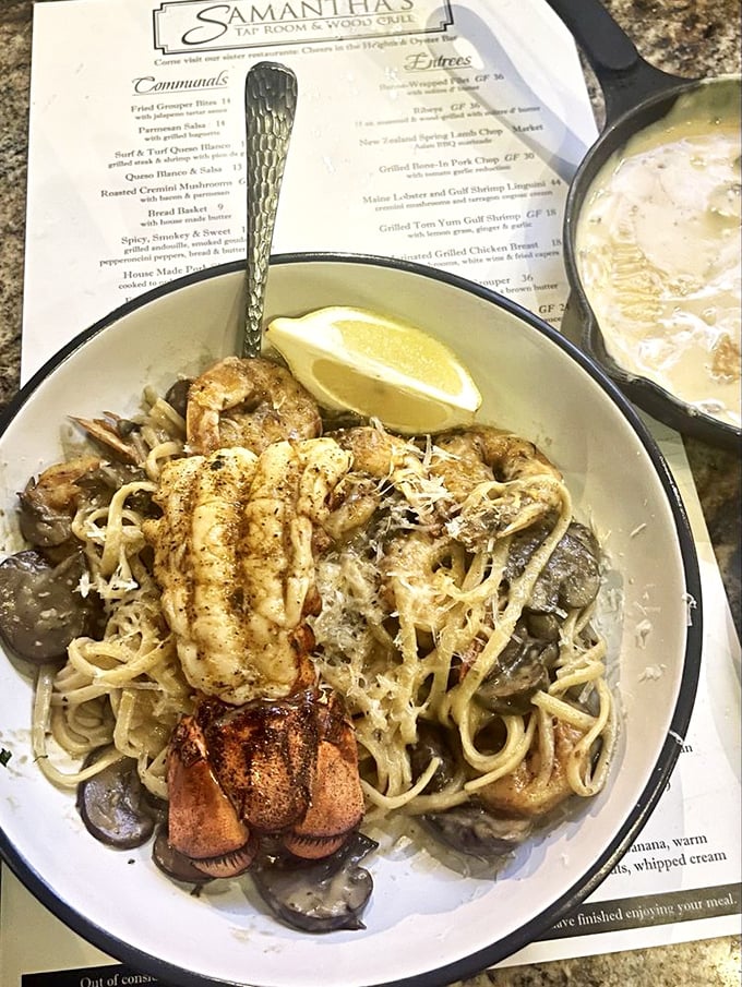 Lobster linguini that would make an Italian grandmother weep with joy. The seafood practically high-fives the pasta with every delicious bite.