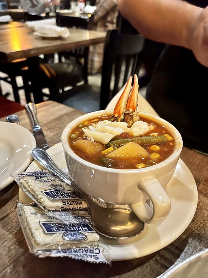 Maryland in a mug: This crab soup is like a spicy, savory postcard from the Chesapeake Bay. Don't forget to wave to the crab claw!