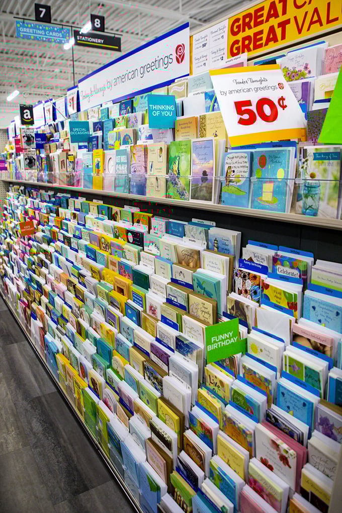 Greeting card heaven! From "Happy Birthday" to "Sorry I forgot your birthday," there's a card for every occasion and every budget.