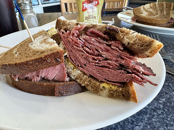 Pastrami perfection on marble rye! It's like the Michelangelo's David of sandwiches &ndash; a true masterpiece.