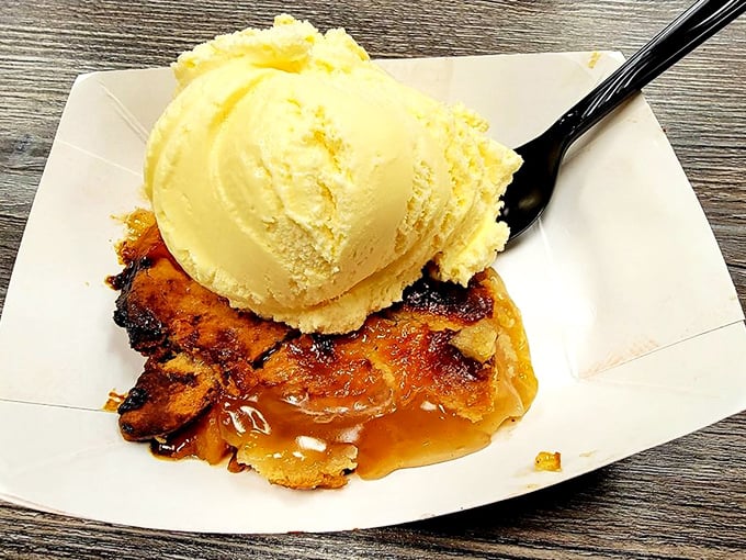 Peach cobbler that's more heavenly than Georgia in July. It's like summer decided to throw a party in your mouth.