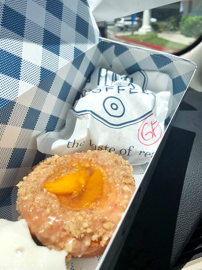 Peach cobbler in donut form? It's like your grandma's signature dessert got a trendy makeover. Southern comfort meets West Coast cool.