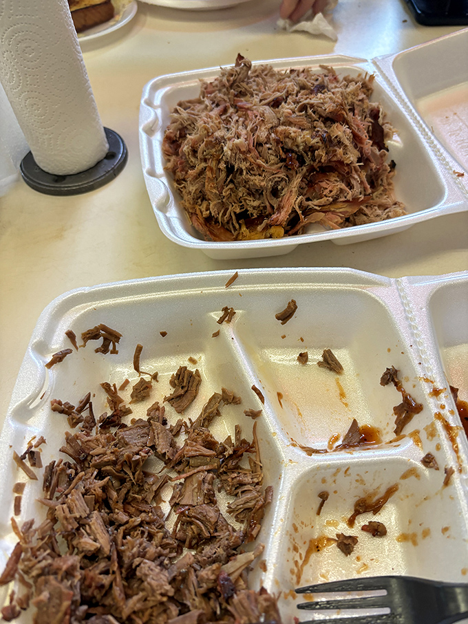 Pulled pork perfection! This mountain of meat is so tender and juicy, it practically pulls itself. Fork optional, napkins mandatory.