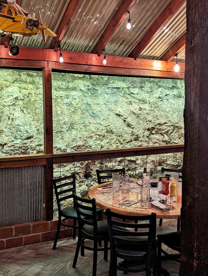 Dine with a side of geology! This unique seating area lets you get up close and personal with Mother Nature's own artwork.