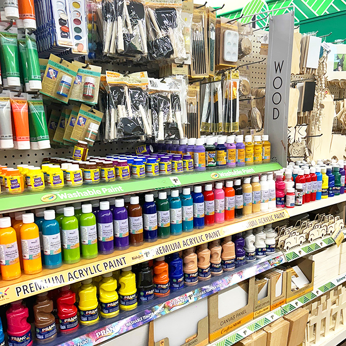 The art supply section&mdash;where creativity costs less than a fancy coffee, and budding Picassos can experiment without the starving artist budget.