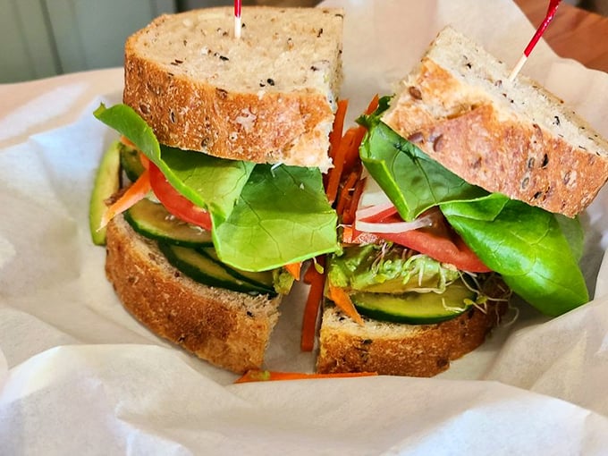 Who says you can't make friends with salad? This sandwich is greener than a jealous mainlander eyeing your vacation photos.