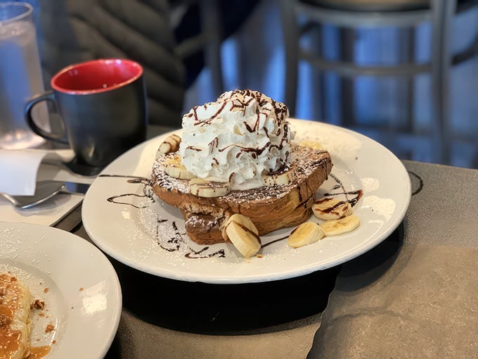 Banana Nutella French toast that's basically dessert masquerading as breakfast. It's so decadent, it should come with a warning label.
