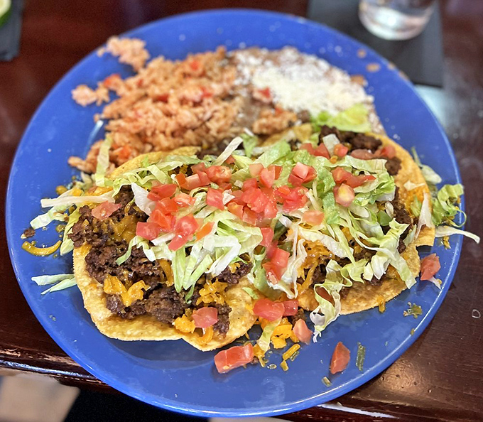 Beef tostadas: Crispy discs of joy topped with a fiesta. It's like a Mexican pizza had a delicious identity crisis.