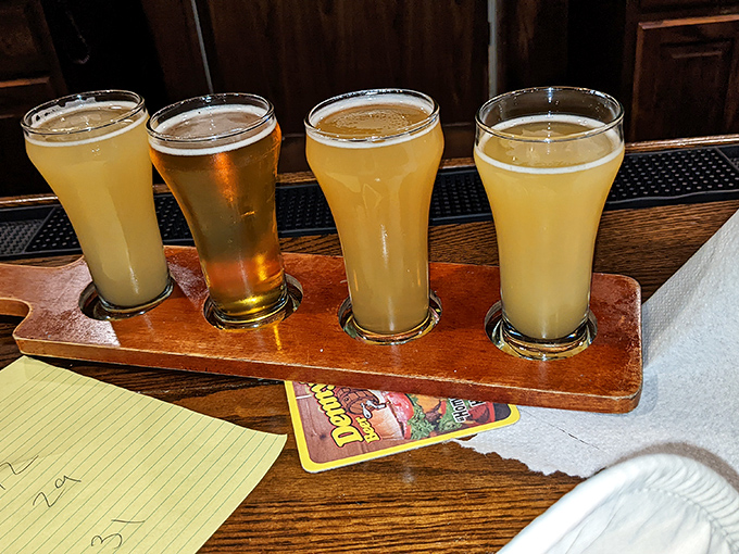 "A flight of fancy!" This beer sampler is like a passport to hop heaven, offering a tour of flavors without leaving your barstool.