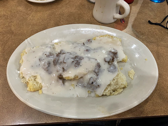 Biscuits and gravy &ndash; the South's contribution to world peace. This plate could settle international disputes or at least the rumbling in your stomach.