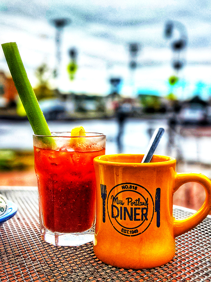 A Bloody Mary that's basically a meal in a glass. Celery stick doubles as a stirrer and a snack.