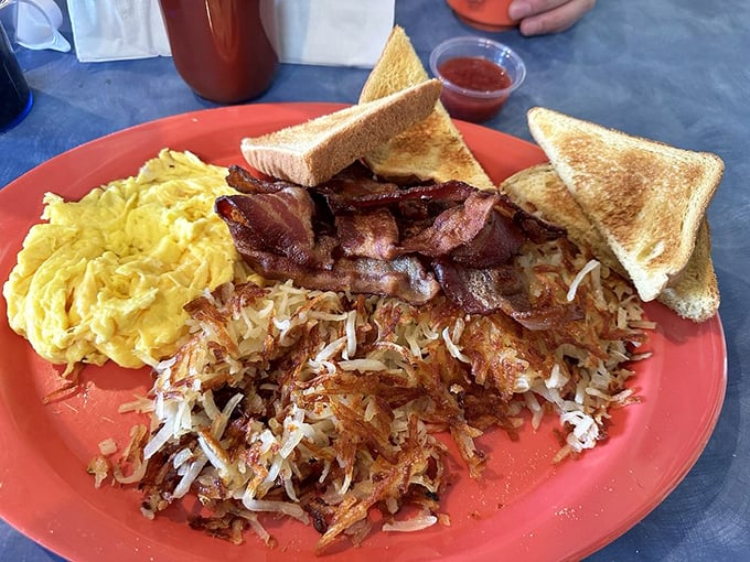 Behold, the classic breakfast in all its glory! This plate is more iconic than the Golden Girls' cheesecake scenes. Pass the syrup, please!