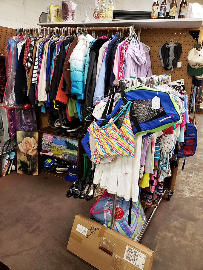 A rainbow of retro! This clothes rack is a time machine disguised as a wardrobe. Bell-bottoms, anyone?