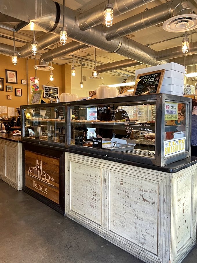 Where the magic happens! This counter is like a backstage pass to pastry paradise, complete with a Nashville skyline to set the scene.
