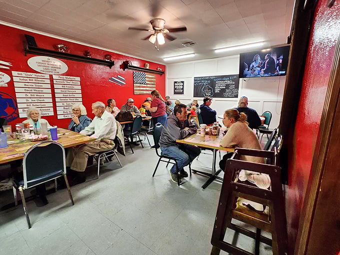 A room full of happy diners, solving the world's problems one bite at a time. More lively conversations here than in a presidential debate!