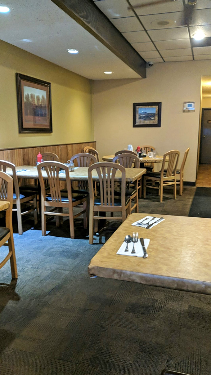 Welcome to the breakfast battleground! This dining area has witnessed countless victories over hunger and defeats of early morning grumpiness.