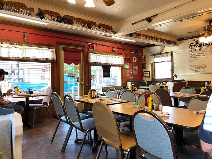 Pull up a chair and stay awhile! This dining area is where strangers become friends, united by the universal language of "Mmm, that looks good!"