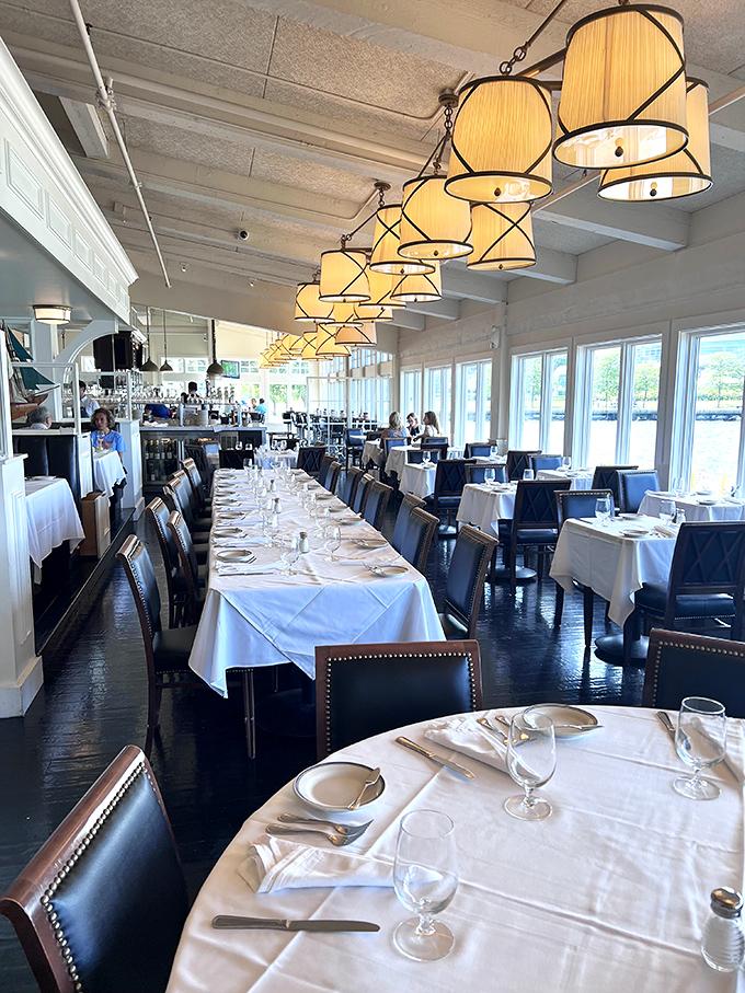Dining with a view! These tables are front-row seats to Lake Michigan's daily water ballet.