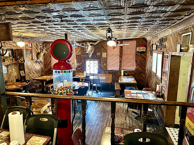 Pull up a chair and stay awhile. This dining area has more character than a Coen Brothers film.